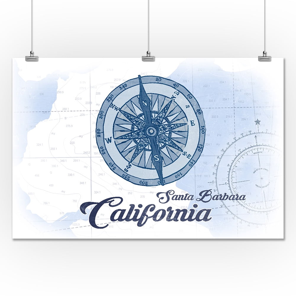 Santa Barbara, California - Compass - Blue - Coastal Icon - Lantern ...