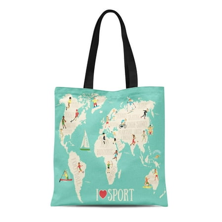 JSDART Canvas Tote Bag World Cartoon Map Sportsmen Volleyball Cricket ...