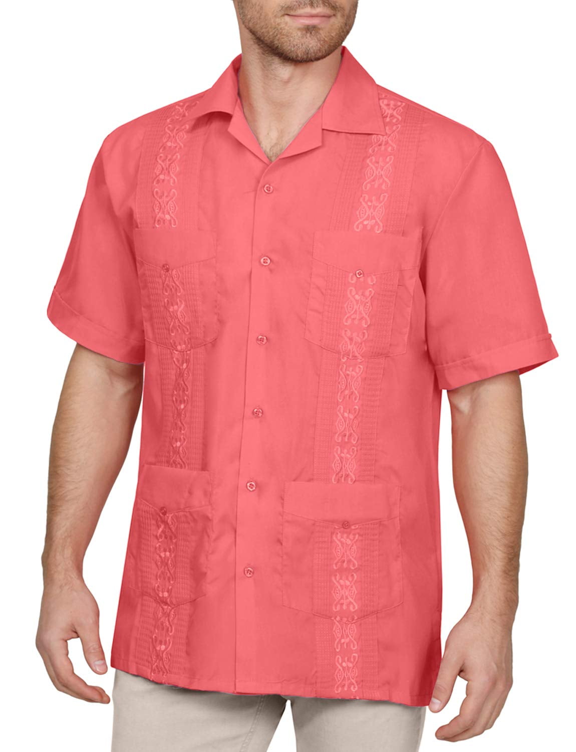 J. METHOD Men's Short Sleeve Cuban Guayabera Button Down Shirts Classic ...