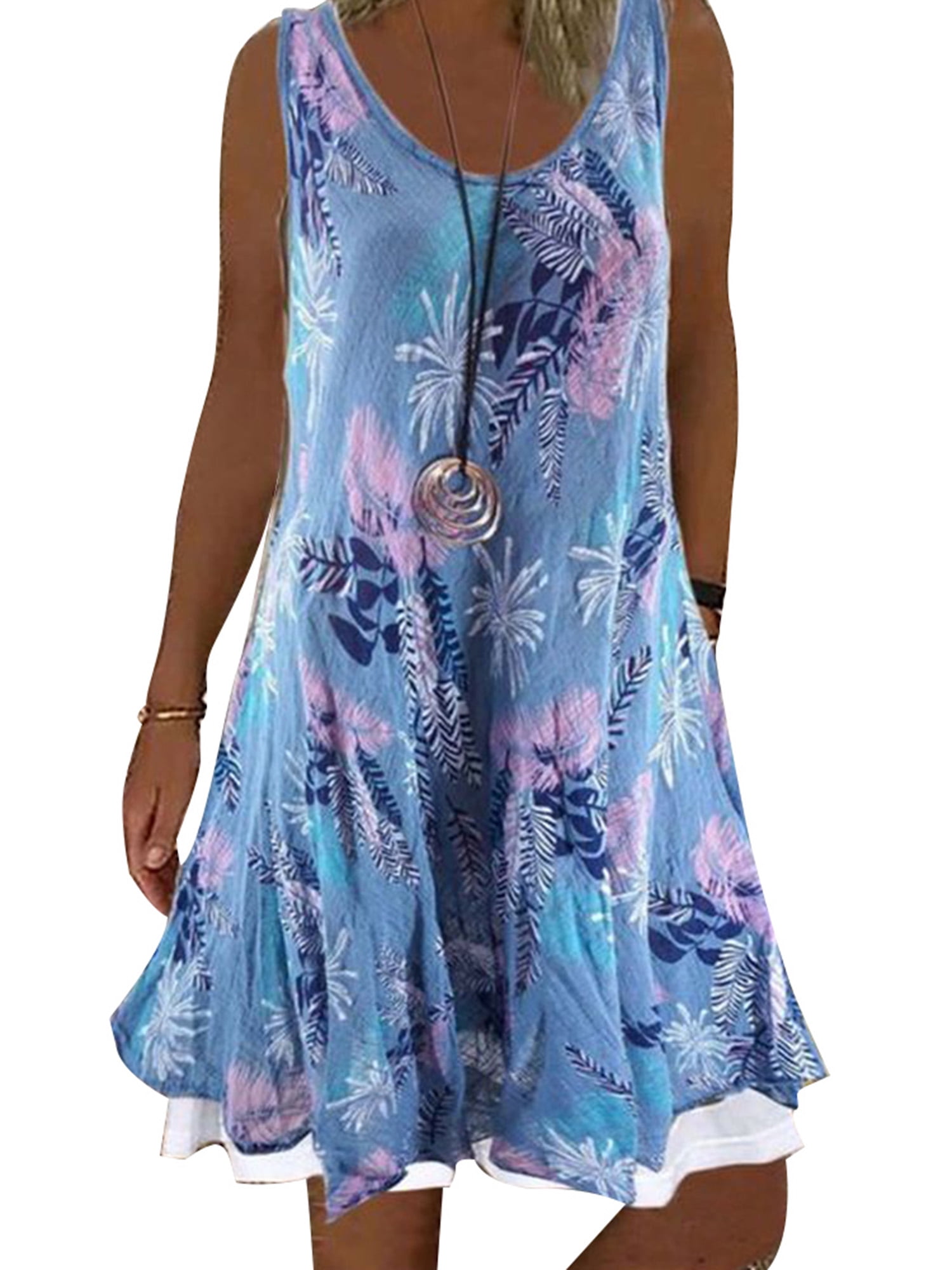 Verycand Women Sleeveless Fake 2 Pieces Mini Sundress Floral Print Plus ...