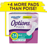 Equate Options Incontinence Pads for Women, Light Absorbency , Regular ...