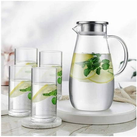 Glass Water Pitcher with Lid, Eco-Friendly Borosilicate Glass Jug ...