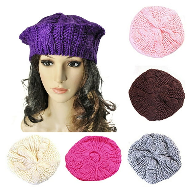 Zhaomeidaxi Womens Satin Lined Knitted Beret Ladies Winter Autumn Warm