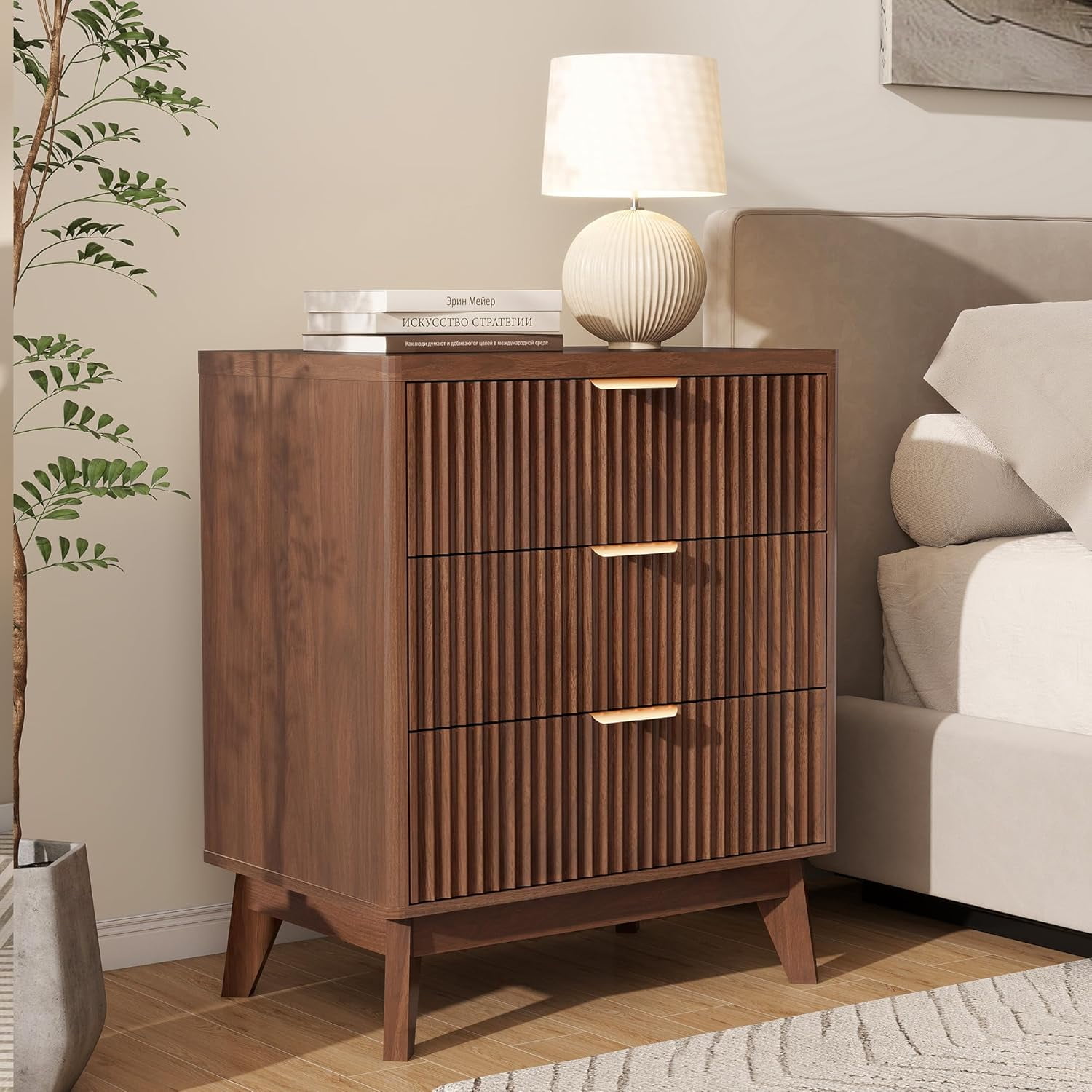 Click here for Yantong Fluted Nightstand With 3 Drawers  Modern W... prices