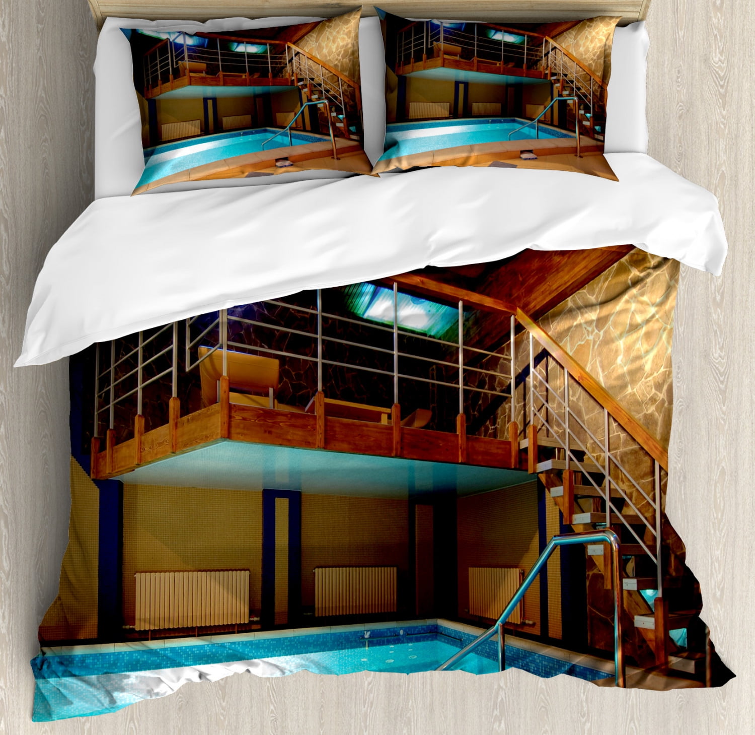 Holdiay Duvet Cover Set Queen Size, Swimming Pool Photography with ...