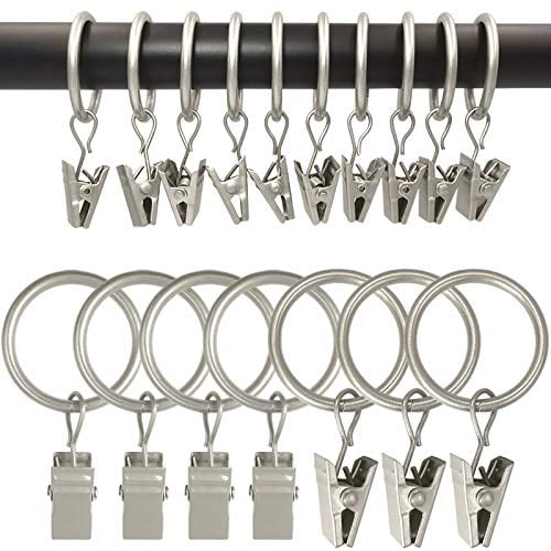 AMZSEVEN 100 Pack Metal Curtain Rings with Clips, Curtain Hangers Clips ...