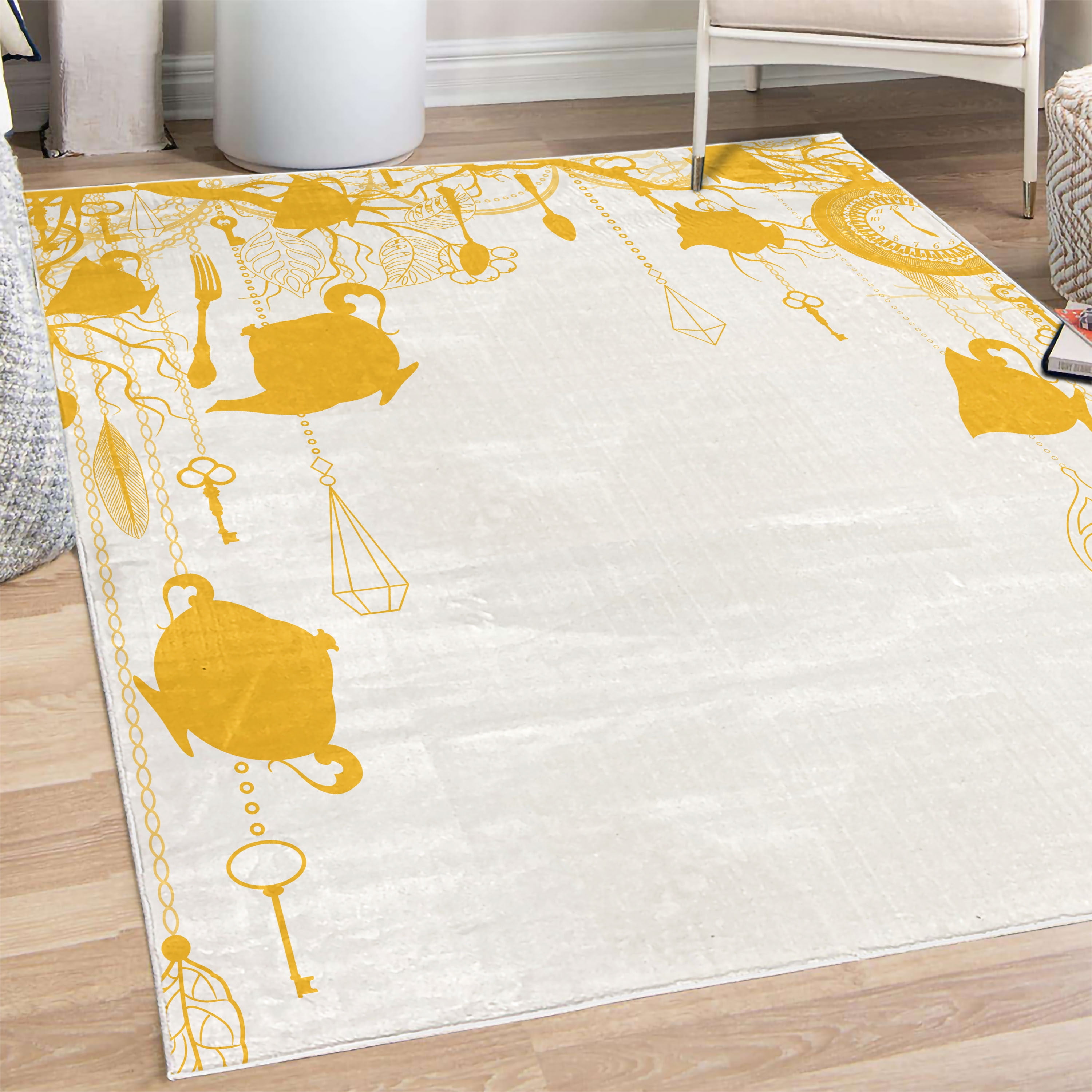 Antique Decorative Rug, Vintage Tea Party Diamond Forks Spoons Cups ...