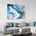 Abstract Marble Texture Canvas Print Wall Art, Blue Shinny Gold White ...