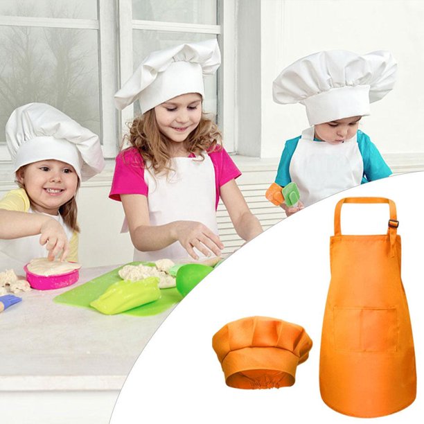 Kids Apron And Chef Hat Set, Adjustable Children Aprons With Pockets ...