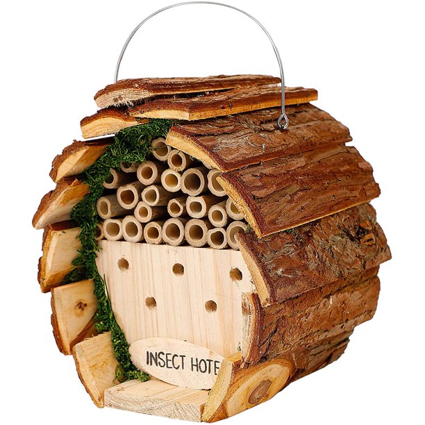 HTOOQ Wooden Insect Hotel, Hanging Bamboo Bee Pollinator House, Insect ...