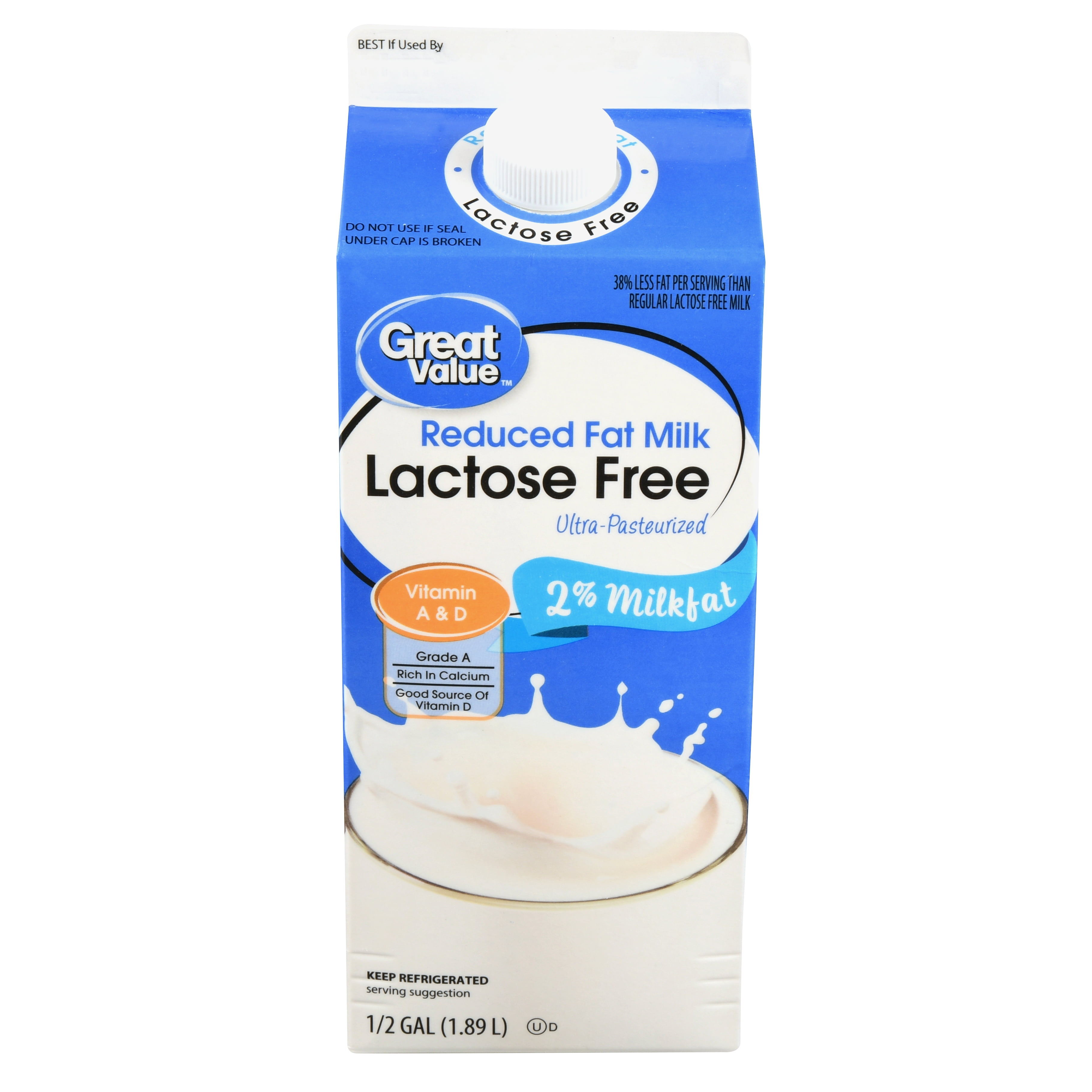 Great Value 2 Reduced Fat Lactose Milk 0 5 Gallon 64 Fl Oz