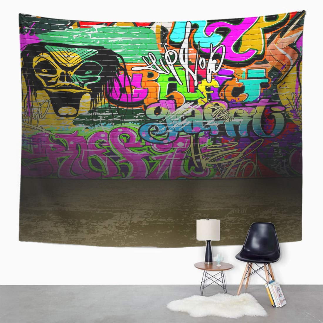 UFAEZU Colorful Brick Graffiti Wall Urban Street Party Hop Hip Wall Art ...
