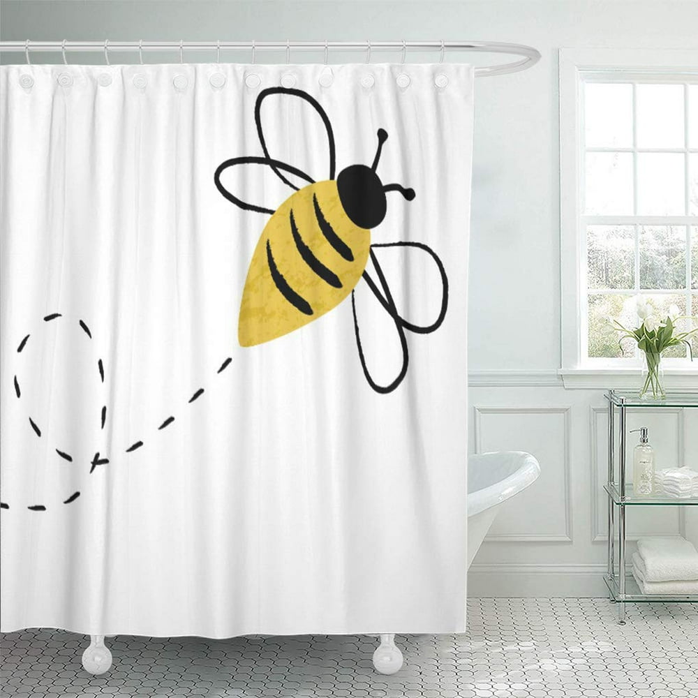 SUTTOM Yellow Bee Bumblebee in Flight Gold Whimsical Shower Curtain ...