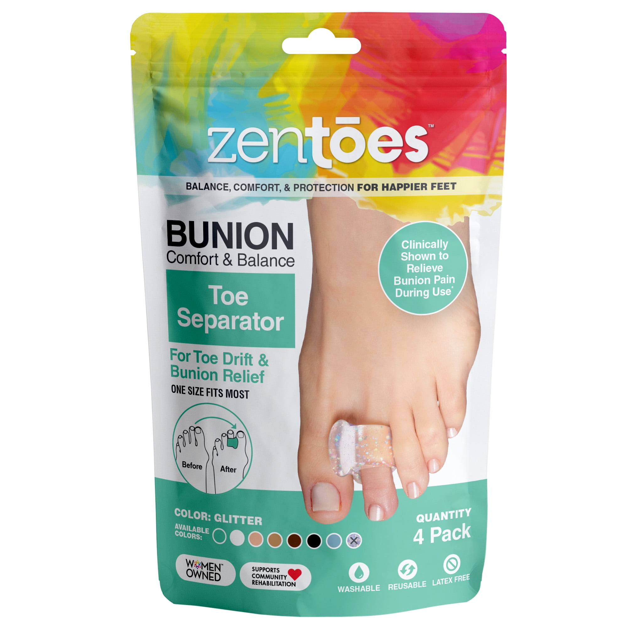 ZenToes Pack of 4 Toe Separators and Spreaders For Bunion, Overlapping ...