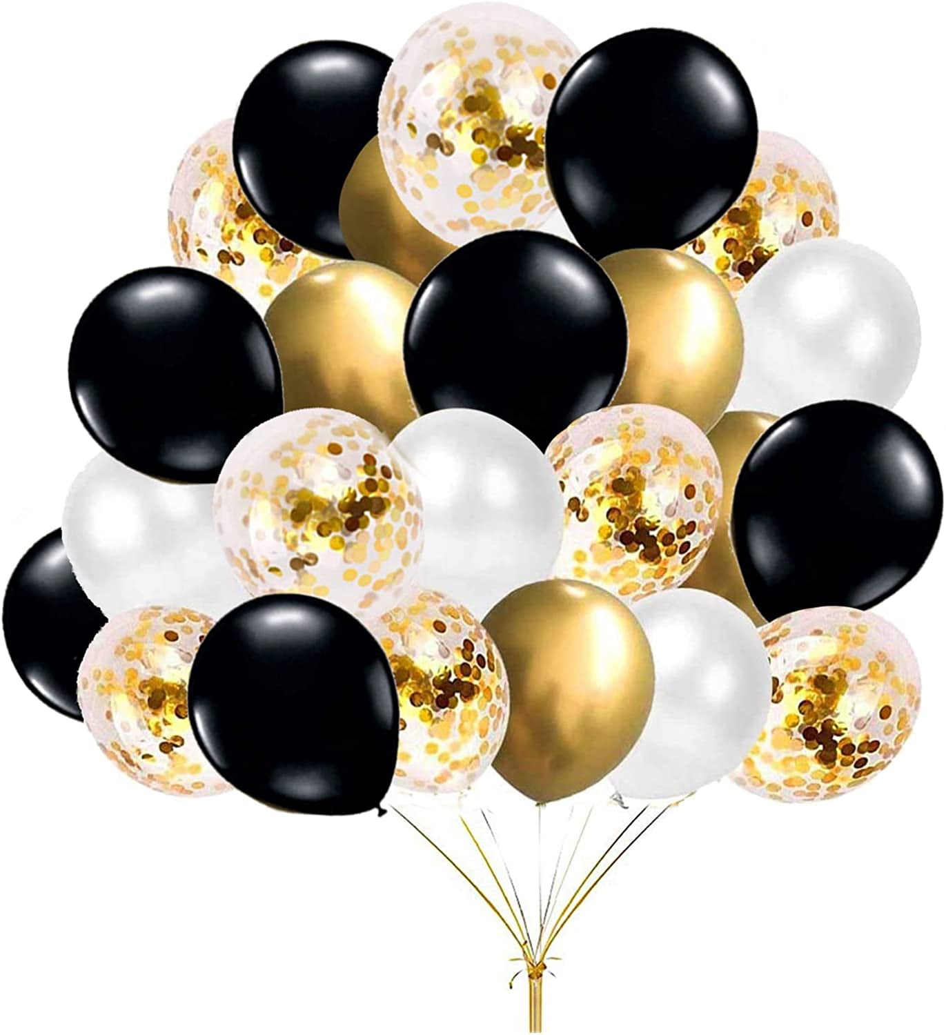60Pcs Balloons Set, 12 Inches Gold Black and White Balloons Metallic ...