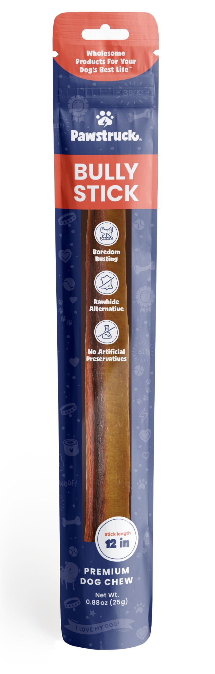 Pawstruck Natural 12" Bully Stick Chew for Dogs, Single Ingredient, 1 ...
