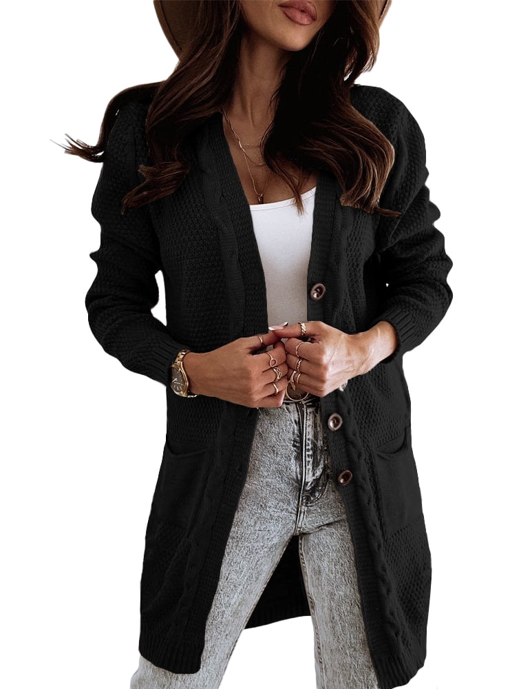 MURMUREY Womens Long Sleeve Cable Knit Cardigan Sweaters Open Front ...