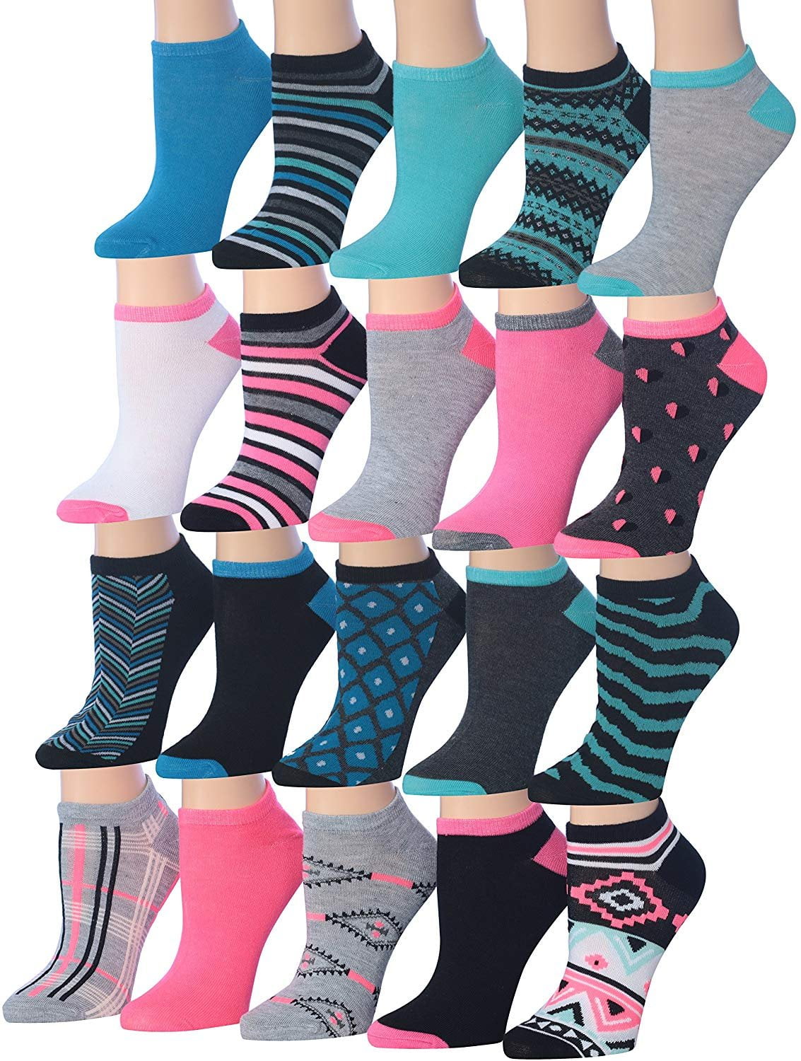 Colorfut Women's 20 Pairs Colorful Patterned Low Cut/No Show Socks WL08 ...