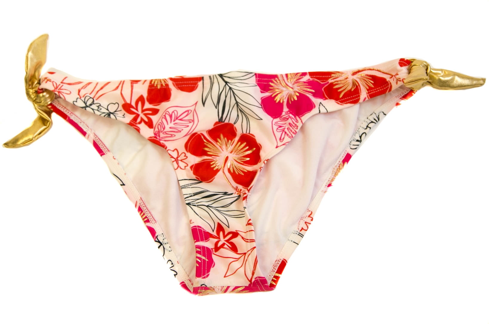 Guess Women's C Sizzle Retro with Ties Pink Floral Fashion Swim Bottom ...