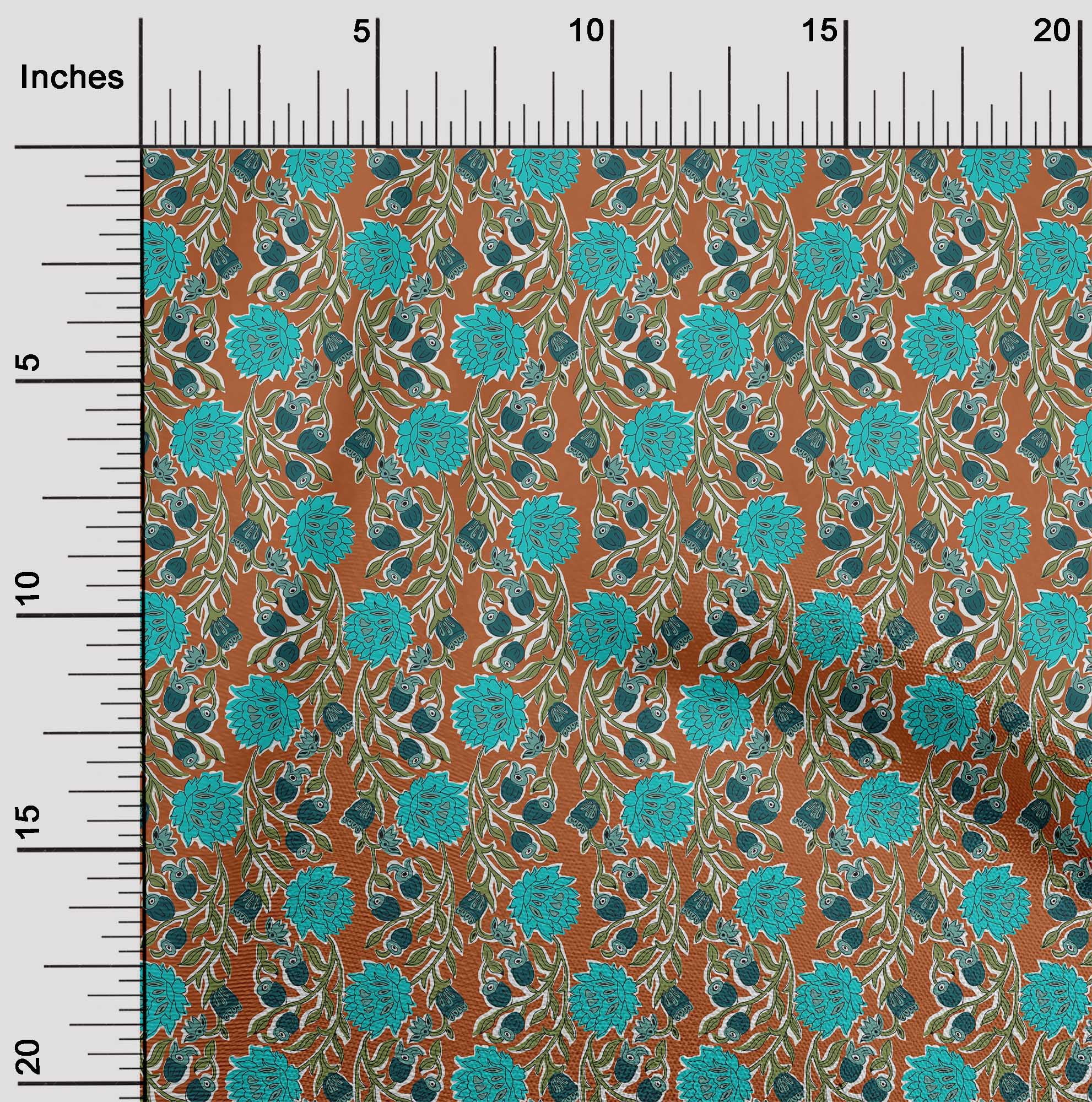 oneOone Silk Tabby Fabric Leaves & Floral Block Print Fabric By Yard 42 ...