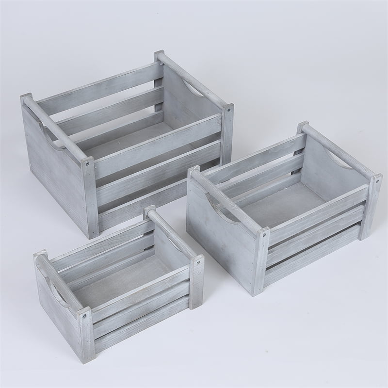 Set of 3 Whitewashed Wood & Iron Crates - Walmart.com