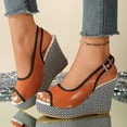 Brown Women Height Increase Wedge Heel Sandals Peep Toe Strap Plus Size ...