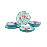 The Pioneer Woman Melamine Folk Geo 12-Piece Dinnerware Set, Teal ...