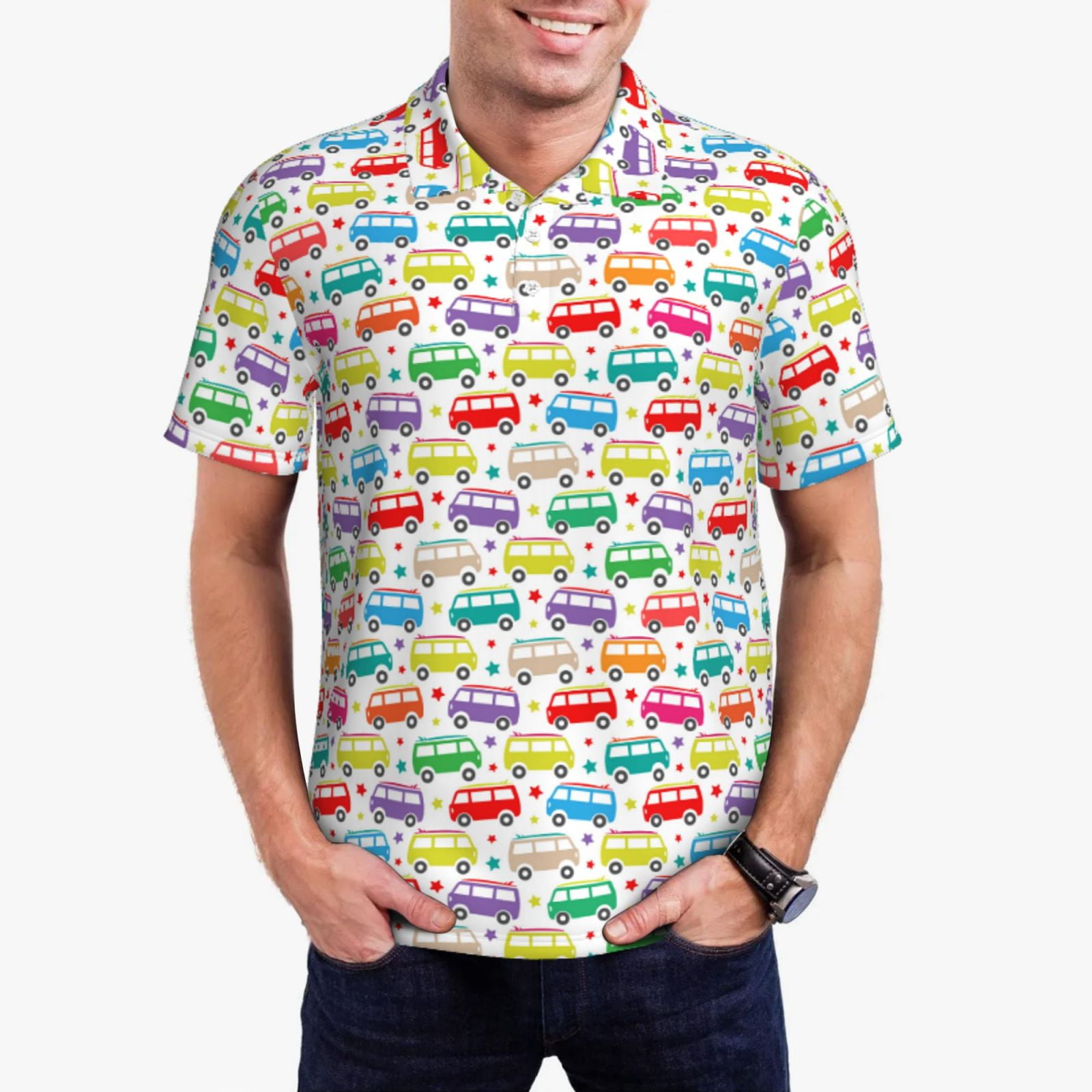 Balery Colorful Bus Camisa Polo de Hombre con Estampado, de Manga Corta ...