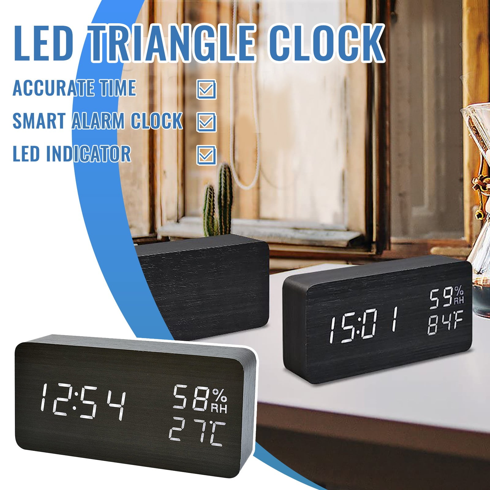 Guvpev LED Smart Small Wooden Alarm Clock Modern Luminous Digital Desk ...