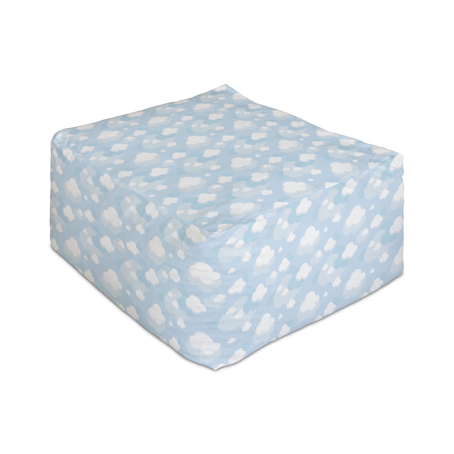 Blue Sky Rectangle Pouf, Continuous Fluffy Clouds Motifs Cartoon Style ...