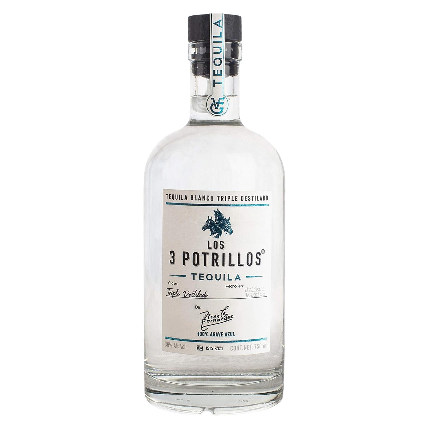Paquete de 3 Tequila Los 3 Potrillos Blanco Triple Destilado 750 ml ...