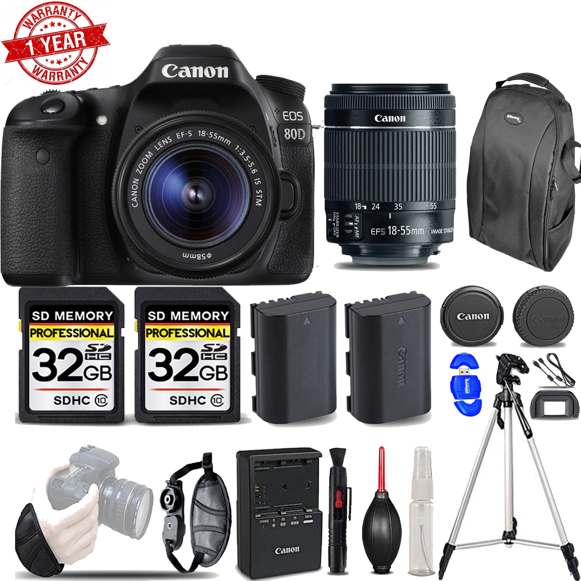 Canon Eos 80D DSLR Camera with 18-55mm STM Lens +wrist Grip +ext Batt ...