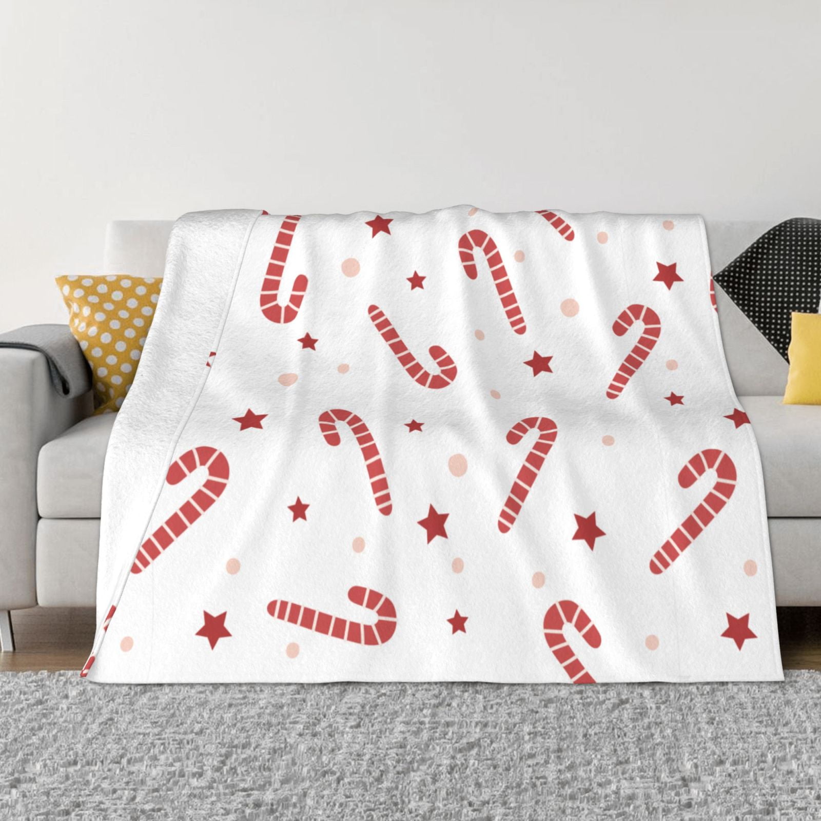 XMXT Throw Blanket, Christmas Cane Candy Red Print Machine Washable ...