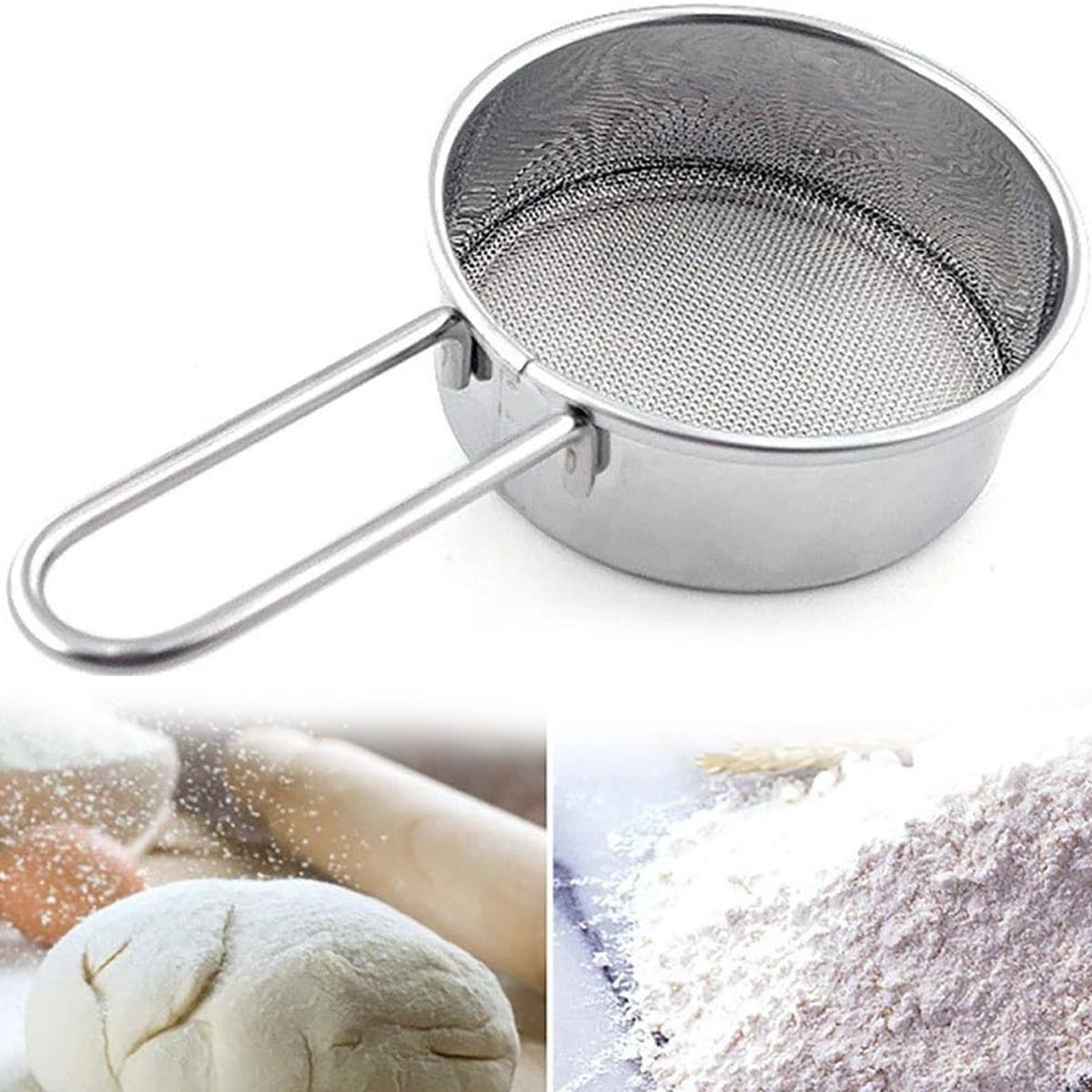 Stainless Steel Strainer with Long Handle, Flour Sieve Mini Small Flour ...