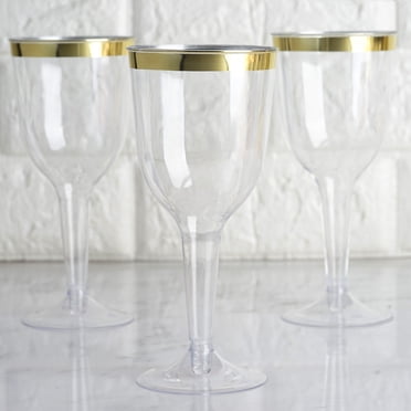 100 Gold Plastic Cups 12 Oz Clear Plastic Cups Tumblers Gold Rimmed ...