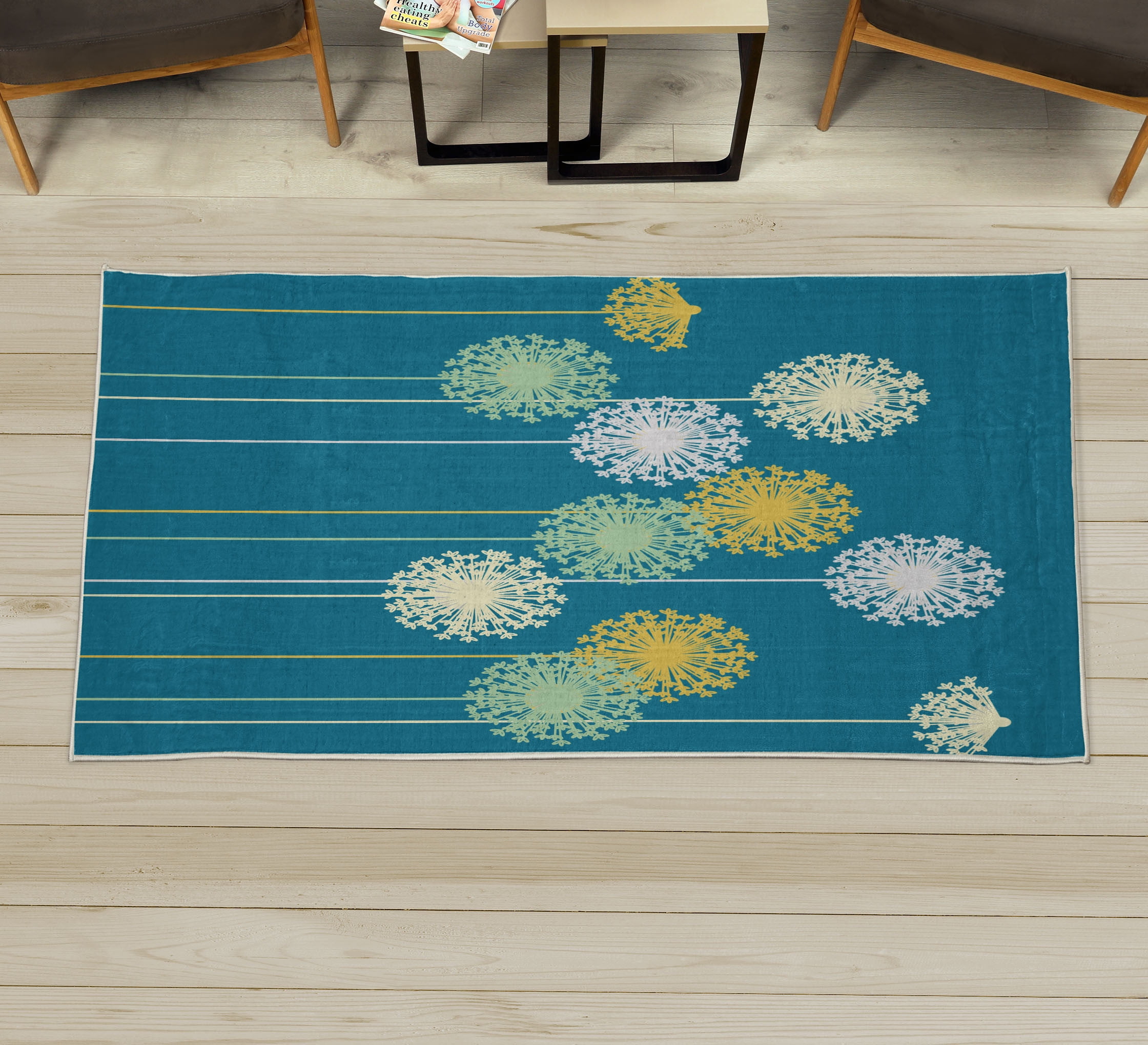 Dandelion Decorative Rug, Abstract Wildflower Silhouettes Botanical ...