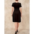 Women’s Classic Black V Neck Wrap Style A Line Midi Dress Short Sleeves ...