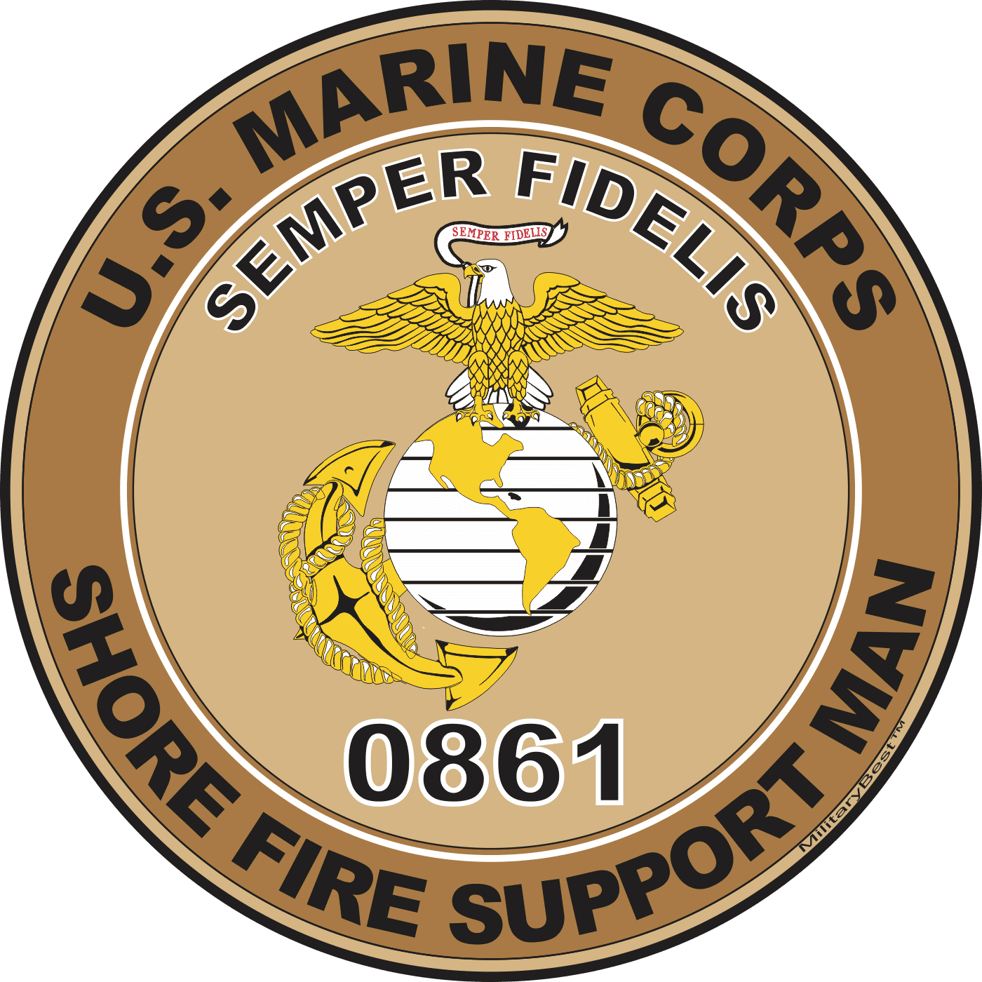 U.S.M.C. MOS 0861 Shore Fire Support Man Decal 8" - Desert Tan ...