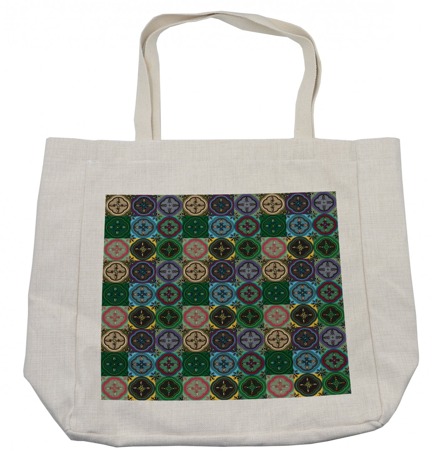 Colorful Shopping Bag, Pattern of Abstract Shapes Inspired by Stained ...