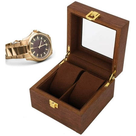 Wooden Watch Case, 2 Slot Clamshell Watches Display Case Black Walnut ...