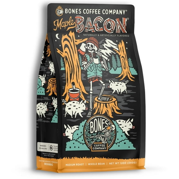 Bones Coffee Medium Roast Ground Coffee 12 oz Maple Bacon Flavored ...