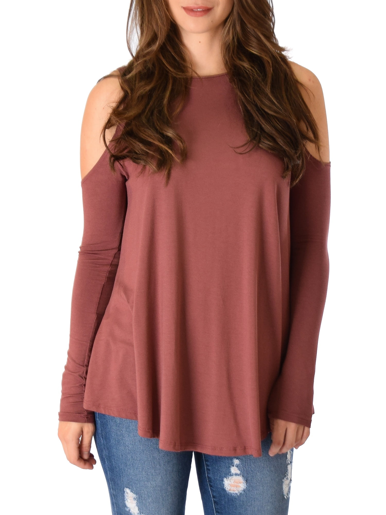American Made Women's Open Shoulder Long Sleeve Shirt Top In Missy and ...