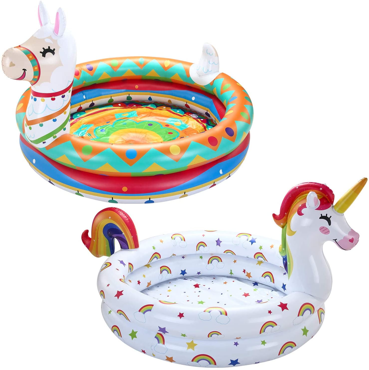 Gold Toy Inflatable Kiddie Pool, Unicorn Llama 2 Ring Summer Fun ...