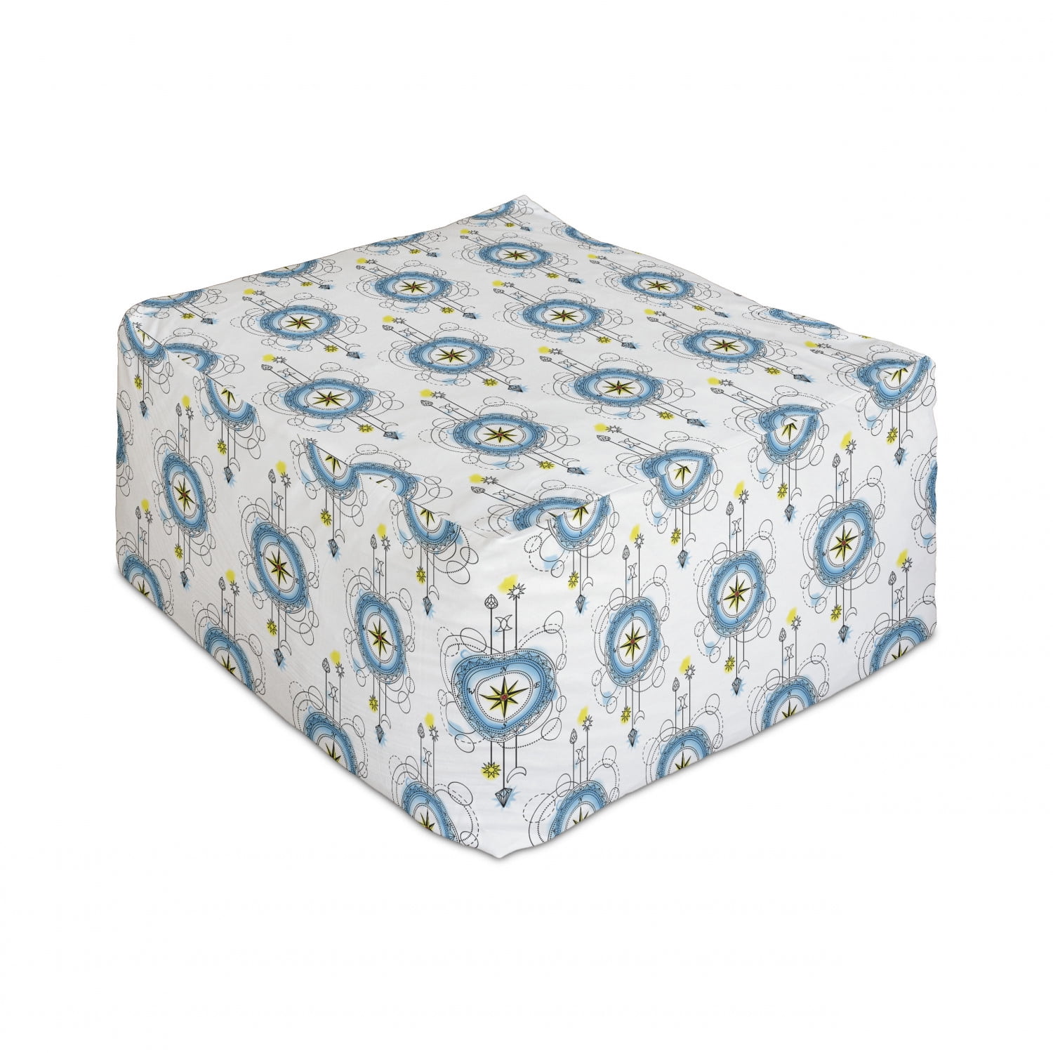 Tattoo Rectangle Pouf, Aquarelle Style Compass Windrose with Boho ...
