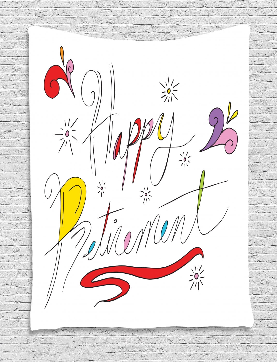 Retirement Party Tapestry, Colorful Hand-Drawn Doodle Happy Retirement ...
