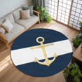 6Ft Round Rug, Yellow Anchor Nautical Non-Skid Rubber Backing Large ...