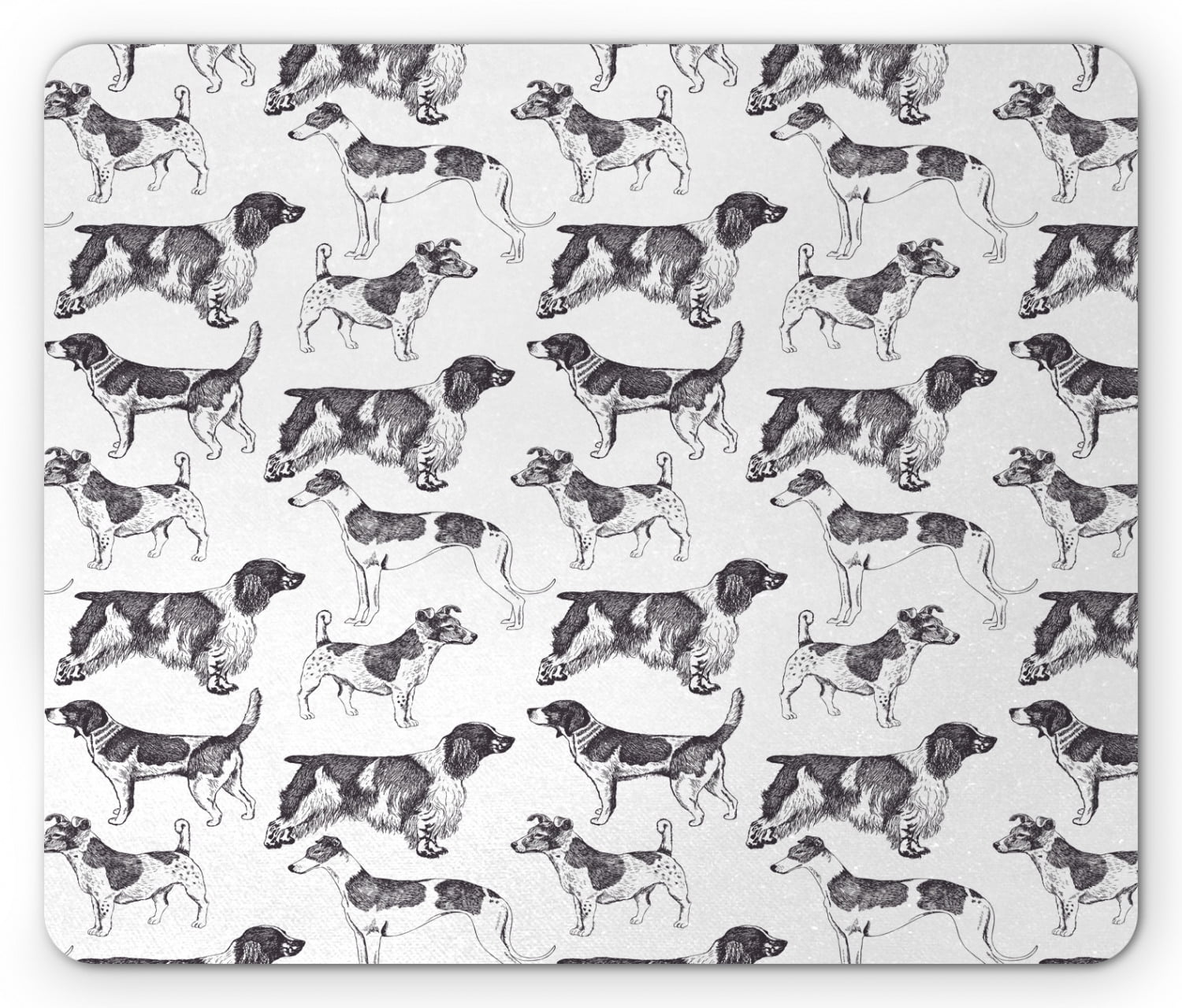 Dog Lover Mouse Pad, Monochrome Sketch of Various Dog Breeds on Plain ...