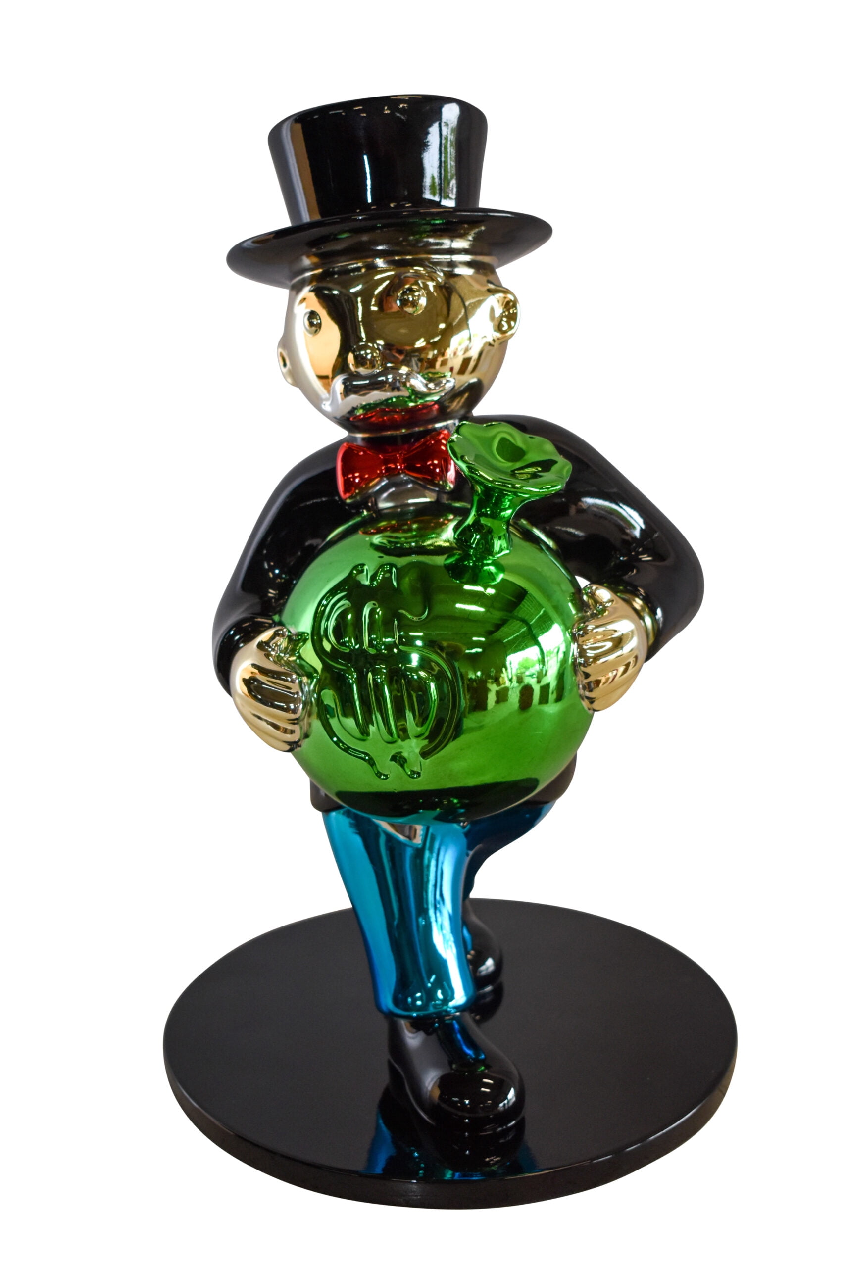 Walking Monopoly Man with Money Bag on Black Base Resin Statue 10" x 10 ...