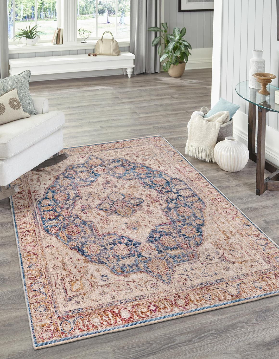 Rugs.com Deepa Collection Rug – 9' x 12' Blue Ivory Medium Rug Perfect ...
