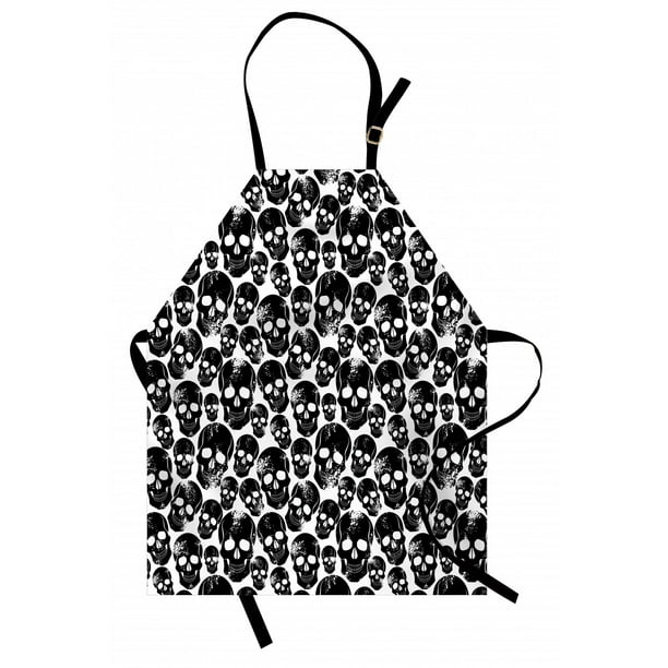 Gothic Apron Grunge Black Human Skulls on White Backdrop Evil Men Fear ...